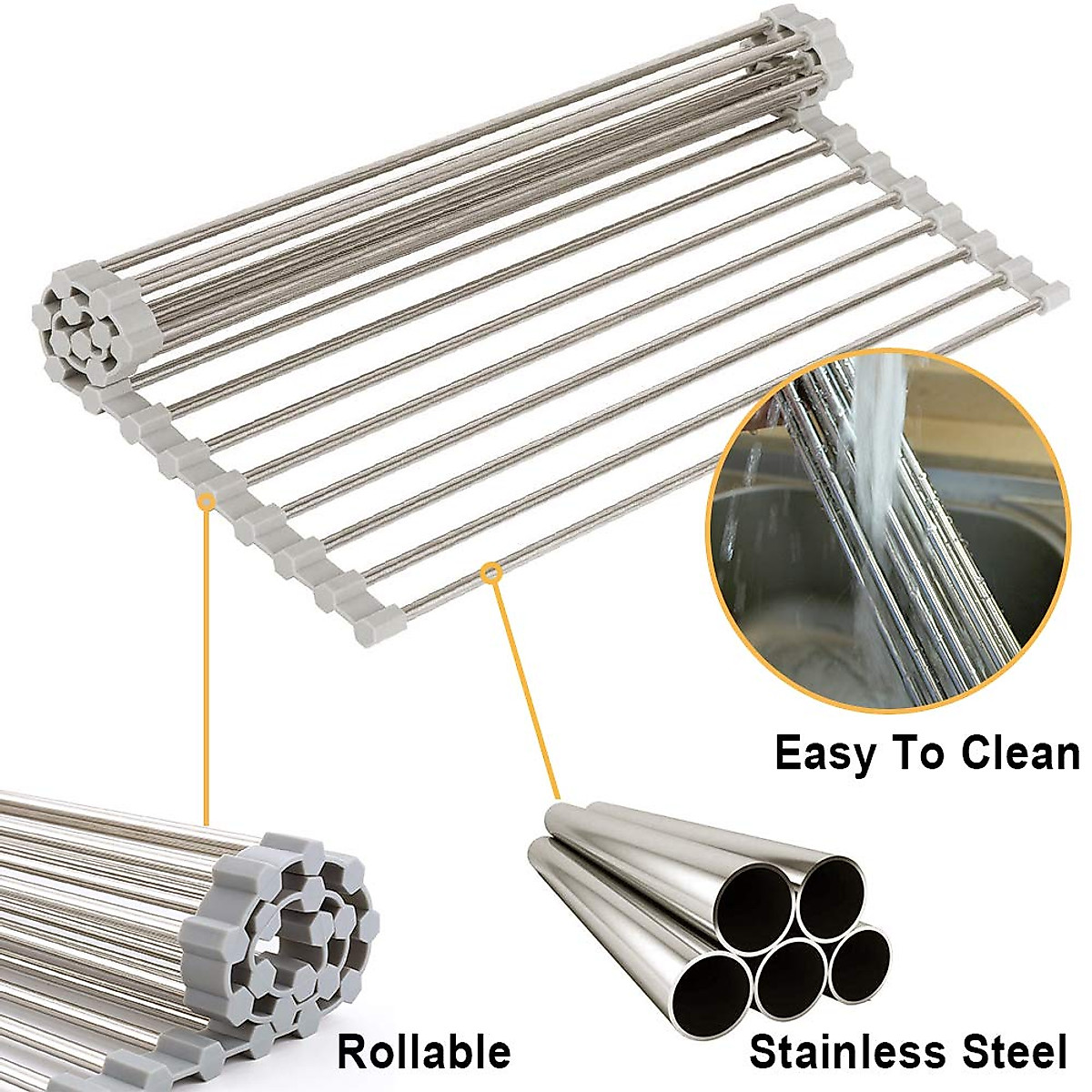 Dish Drying Rack, 2 Pack Roll up Drying Rack, Foldable Utensil Plates Holders, Multipurpose Over Sink Dish Rack Rustproof Silicone Dish Drainers Heat Resistant Mat for Kitchen(18.5x13.8inch)