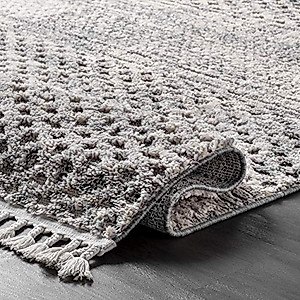 nuLOOM Lira Textured Geometric Tassel Area Rug, 9' x 12', Grey