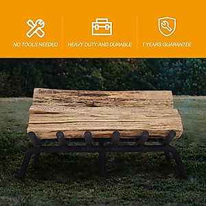 Fireplace Grate 17 Inch Solid Round Steel 3/4" Bar Heavy Duty Firewood Stove Log Holder Rack Grates Wrought Cast Iron Indoor Outdoor Camping Chimney Hearth Wood Burning Fireplace Accessories Tools