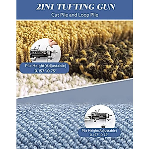 Tufting Gun, Carpet Weaving Machine, 2 in 1 Cut and Loop Pile Electric Tufting Gun, 5-45 Stitches/s High Speed Rug Gun, 4-19mm Adjustable Pile Height, Hand Tufting Gun for Handmade DIY (Tufting cloth)