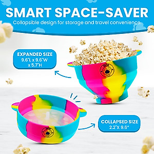 Microwavable Silicone Popcorn Popper- Collapsible Bowl-Microwave Popcorn Maker- Reusable - Air Popped Popcorn No Oil- BPA Free- 100% Food grade Silicone- Dishwasher Safe- ZKOR Rainbow