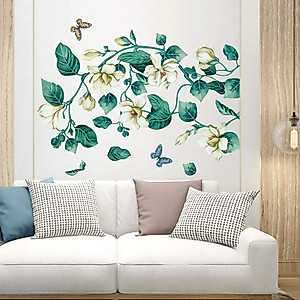 RW-6399 Giant Removable 3D Green Plant Flower Vines Wall Stickers DIY Home Wall Art Decor Wallpaper Wall Decals for Bedroom Nursery Girls Bedroom Living Room Decoration (Green)