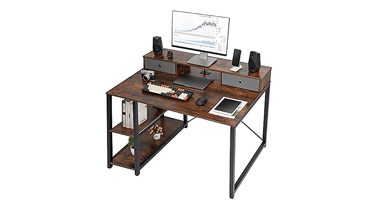 TOPSKY Rustic Brown 47" Computer Desk with Charging Station