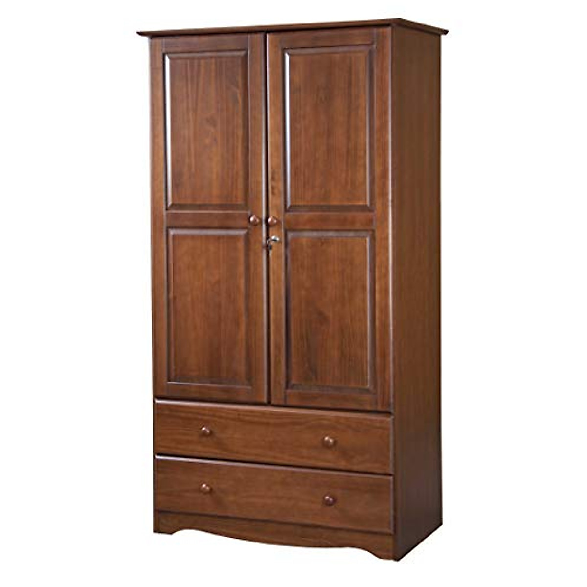 Palace Imports 100% Solid Wood Smart Wardrobe/Armoire/Closet, Mocha Color, 40" W x 72" H x 21" D, 1 Clothing Rods, 1 Lock, 2 Drawers Included