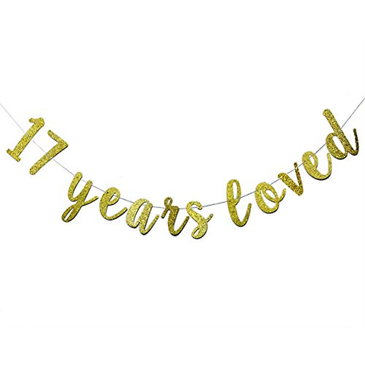17 Years Loved Banner Sign Gold Glitter for 17th Birthday Party Decorations Anniversary Decor Pre-assembled Bunting Photo Booth Props