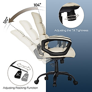 MOLENTS Executive Office Chair,Ergonomic Desk Chair, Leather High Back Computer Chair, Adjustable Height,Swivel Rolling Comfy Home Office Desk Chair,Beige