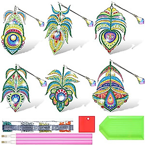 6 Pcs Diamond Painting Bookmarks Kit 5D DIY Feather Rhinestones Bookmark for Kids Adults PVC Art Bookmarks with Crystal Pendant for Crafts School Beginner Office Home, 6 Styles (Exotic)