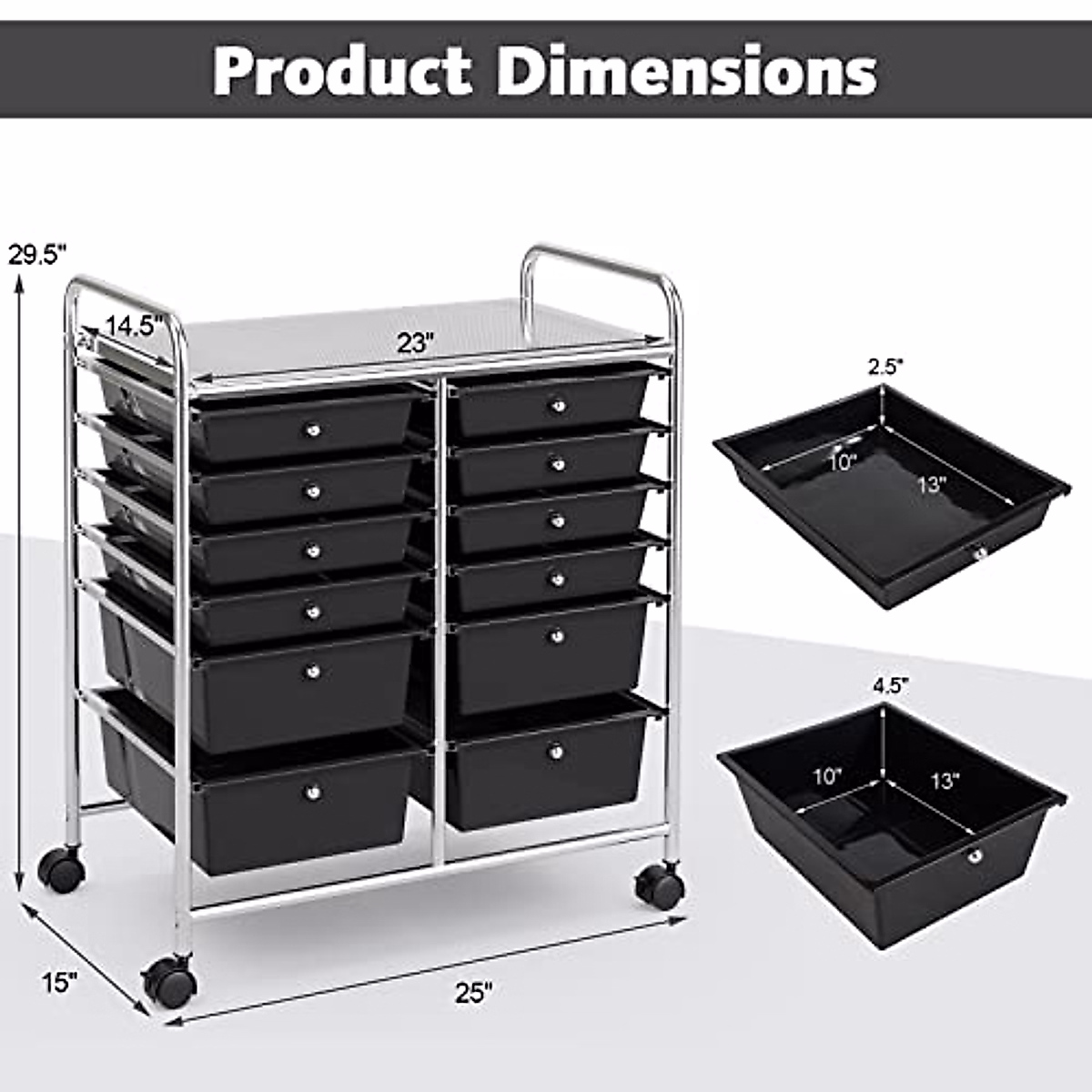 MEDIMALL 12 Drawers Rolling Storage Cart, Multipurpose Craft Storage Cart with Wheels, Mobile Tools Scrapbook Paper Organizer Cart for Office School Home Use (Black)