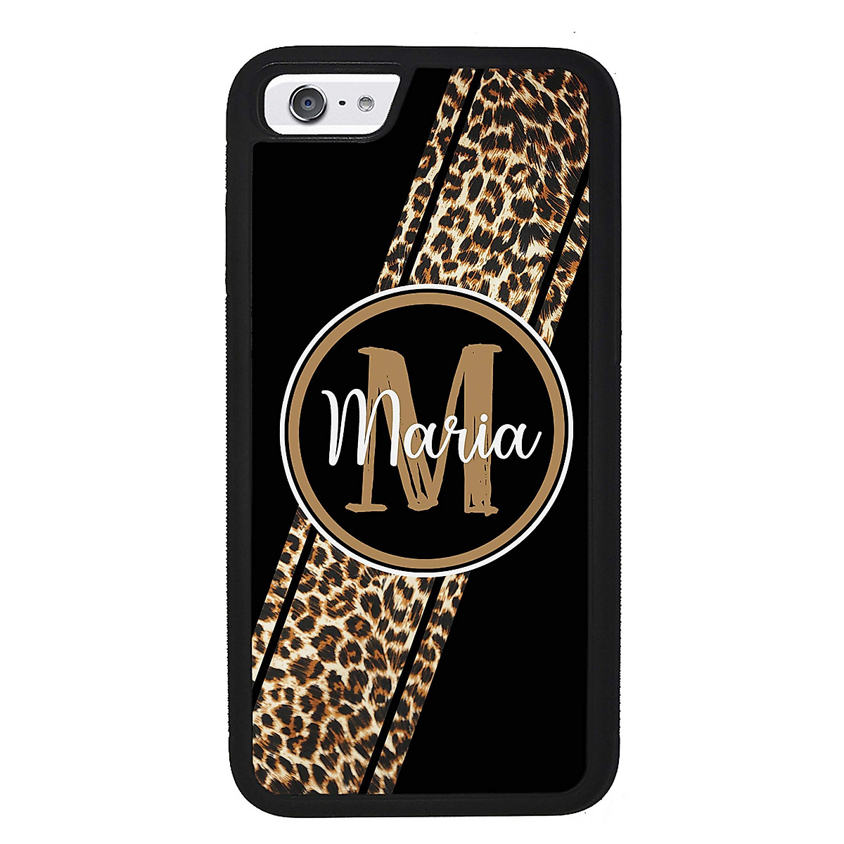 Leopard Animal Skin Stripe Personalized Black Rubber Phone Case Compatible with Apple iPhone 15 Pro Max Plus, 14 Pro Max Plus, 13 Pro Max Mini, 12 Pro Max Mini, 11, X XS Max, XR, 8 7 Plus