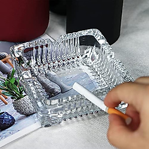 UZQL Ashtray, Glass Ashtray Square Crystal Ashtray, Classic Design Ashtray for Weed, Home Large Ashtrays for Cigarettes Outdoor （4.1 inch）