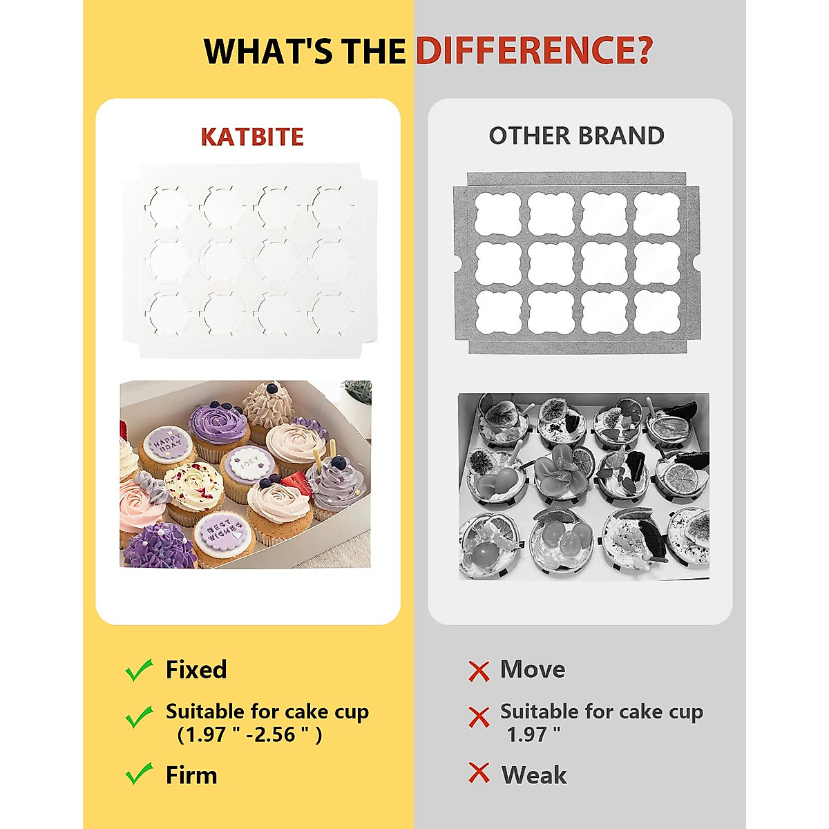 katbite Cupcake Boxes, 15-Set Cupcake Containers 12 Count, Food Grade Kraft Thick Cupcake Carrier Boxes with 2 Color Gift Ribbons, Twine, Cards and Inserts to Hold Cupcakes, Pastries and Cookies