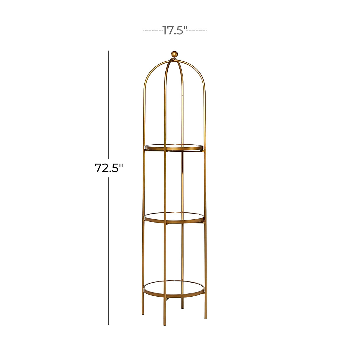 Deco 79 Metal 3 Shelf Shelving Unit with Mirror Shelves, 18" x 18" x 73", Gold