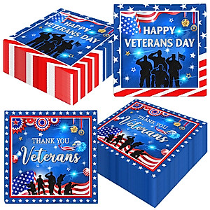 Veterans Day Decorations Napkins, 40Pcs Thank You Veterans Napkins Disposable Red Blue and White Happy Veterans Day Napkins, Decorations for Veterans Day Napkins for Patriotic Party