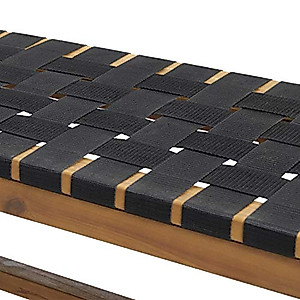 Christopher Knight Home Jeffery Outdoor Acacia Wood Bench with Rope Seating, Black and Teak 61x13.75x16.25 inches