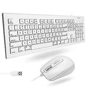 Macally 104 Key USB Wired Keyboard and Mouse Combo with Apple Shortcut Keys for Mac, iMac, Macbook, and Windows PC (MKEYECOMBO), White