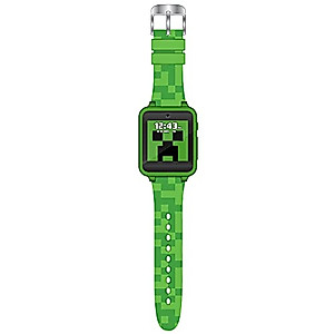 Accutime Minecraft Kids Green Educational Learning Touchscreen Smart Watch Toy for Girls, Boys, Toddlers - Selfie Cam, Learning Games, Alarm, Calculator, Pedometer & More (Model: MIN4085AZ)