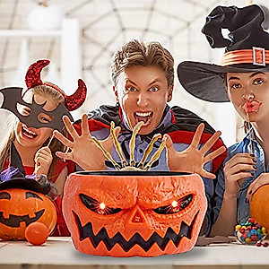 FUNPENY Halloween Candy Bowl, Animated Pumpkin Candy Holder, Lighted Red Eyes and Sound Candy Dish with Motion Activated for Trick-or-Treaters Party