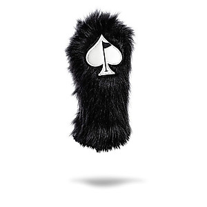 Pins & Aces Black Fuzzy Golf Head Cover - Premium, Hand-Made Faux Hair Headcover - Funny, Tour Quality Golf Club Cover - Style and Customize Your Golf Bag (Driver)