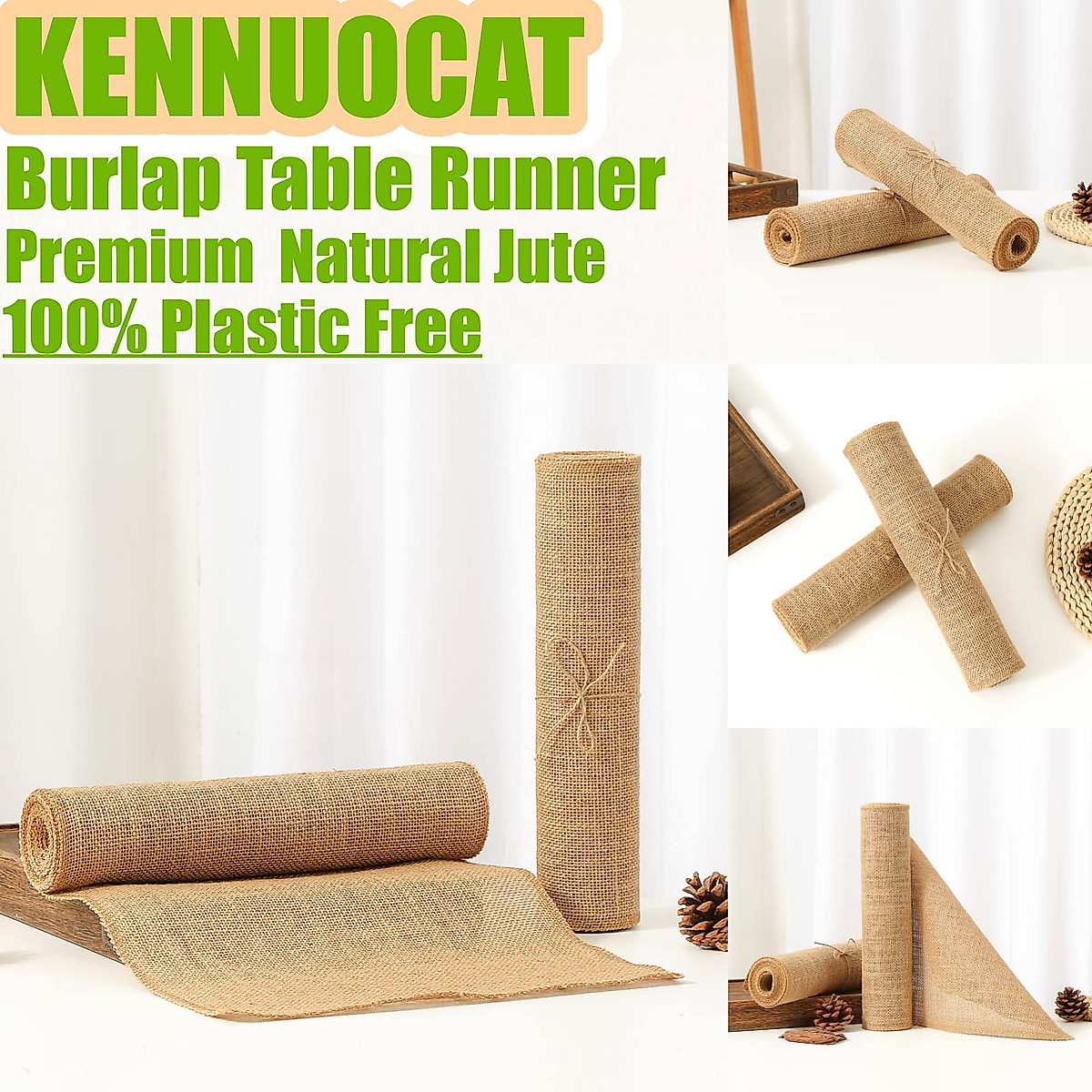 Burlap Table Runners 30x275cm丨Natural Rustic Decor for Weddings, Parties & Home Tablecloth丨Premium Jute Fabric Rolls丨Eco-Friendly Hessian Linens DIY Crafts by KENNUOCAT