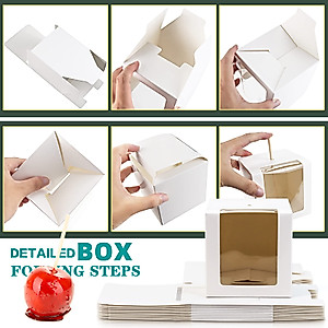 FIREBOOMOON 30 PCS White Kraft Candy Apple Boxes with Holes and Sticks,Caramel Candied Apple Cake Cookies Chocolate Gift Boxes with Clear Window for Wedding,Party,Baby Shower(4" x 4" x 4")