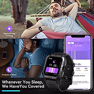 AMAZTIM Smart Watch, 60 Days Extra-Long Battery, 50M Waterproof, Rugged Military Bluetooth Call(Answer/Dial Calls) Fitness Tracker, 1.85" Ultra Large HD Display, AI Voice Assistant 24H Sleep Monitor