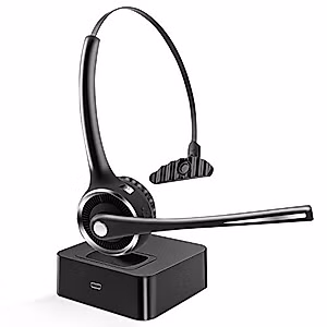 Friencity Trucker Bluetooth Headset, Wireless Headset with Microphone for Office Cell Phone, Noise Canceling On Ear Headphones for PC, VOIP, Call Center, Telephone, Mute Button, 15hrs Talking Time