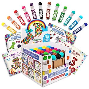 Washable Dot Markers 36 Pack With 118 Activity Sheets For Kids, Gift Set With Toddler Art Activities, Preschool Children Arts Crafts Supplies Kit, Special Holiday Bingo Dabbers Dobbers, Dauber Dawgs