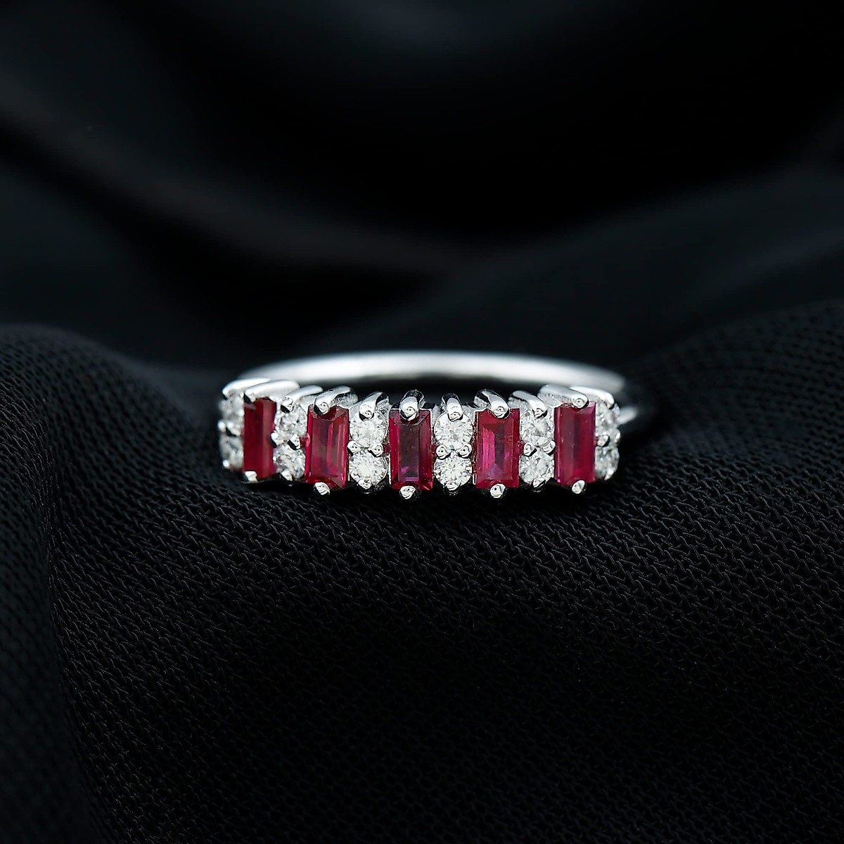 Rosec Jewels Certified Lab-Created Ruby and Diamond Cluster Ring for Women | 1.75 Cttw | AAAA Quality, 14K White Gold, Size:US 3.50