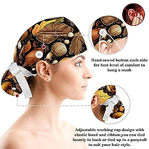 Thanksgiving Acorn Working Cap with Button Sweatband Adjustable Tie Back Bouffant Hats with Scrunchie