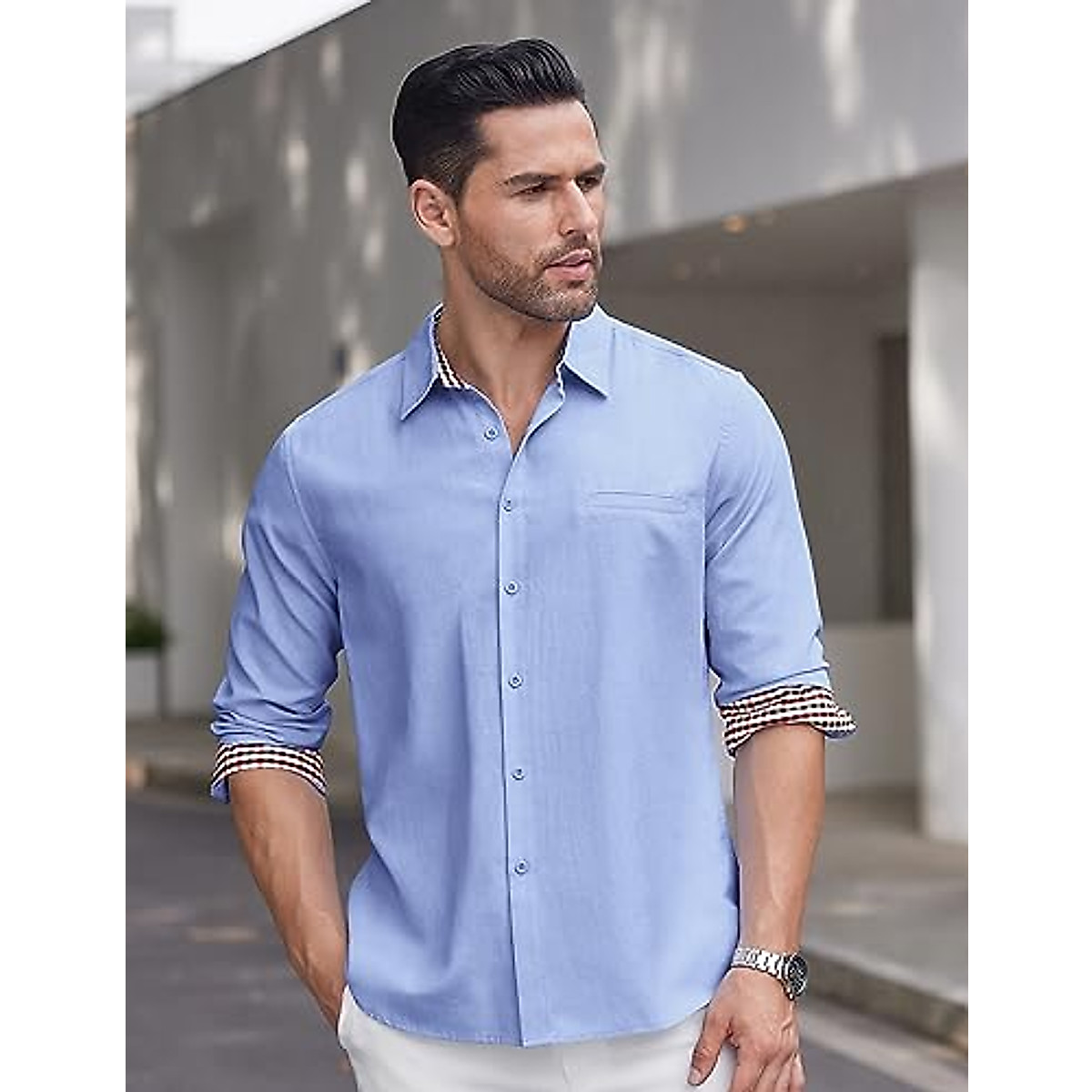 COOFANDY Men's Casual Button Down Shirt No Tuck Dress Shirt Long Sleeve Oxford Shirts Blue