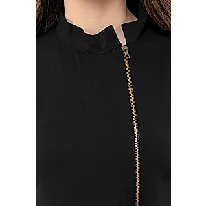 Janasya Women's Crepe Kurti Tunic Tops,Black,Large