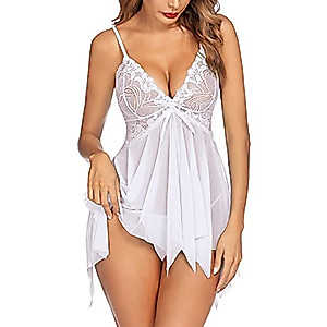 Avidlove Wedding Lingerie for Bride Lace Babydoll Sexy Lace Sleepwear for Women, White, Medium