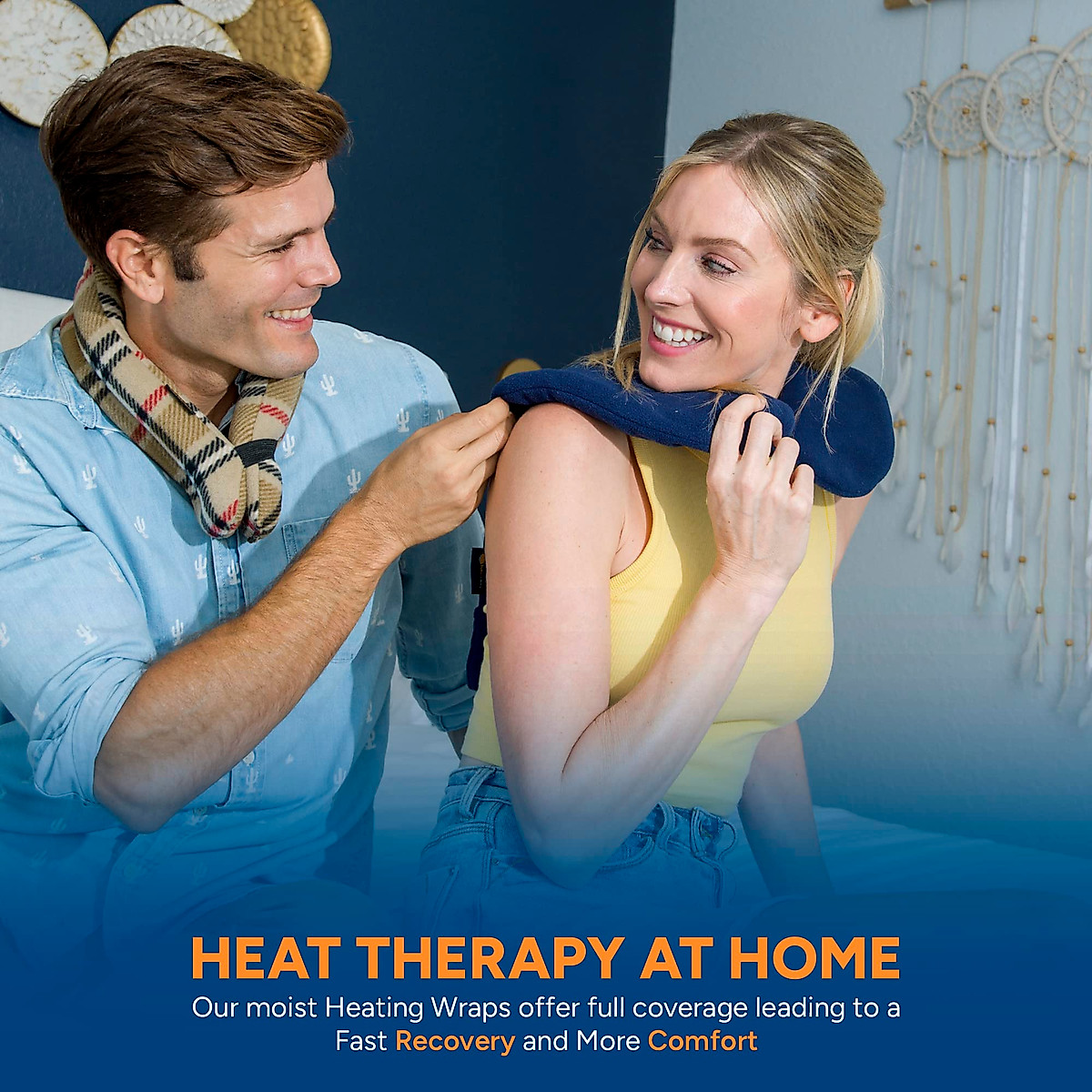 SunnyBay Shoulder and Upper Back Heating Pad, Microwavable Heated Neck and Shoulder Wrap, Weighted Moist Pain Relief Pack with Washable Cover and Flax Seed Filling, Medium, Navy Blue