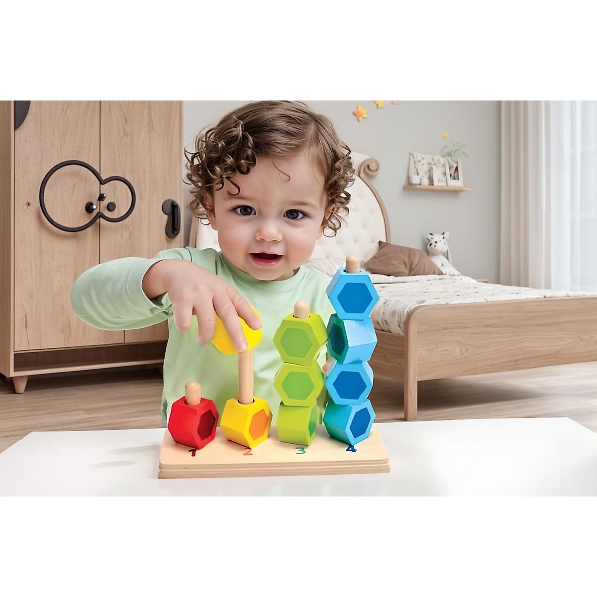Hape Wooden Counting Stacker Block Set| Number Puzzles Counting Stacking Game for Toddlers 1Y+