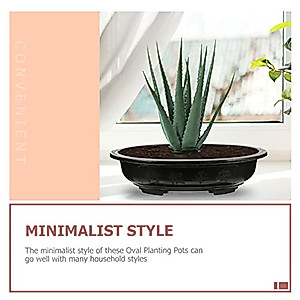 Yardwe Office Decor 4pcs Plastic Planter Oval Bonsai Training Pots with Drainage Hole Deep Flower Container Succulent Growing Pots for Garden Home Balcony Nursery Decor Black Outdoor Decor