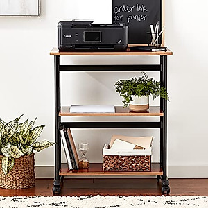 Safco Products Muv Adjustable Printer Stand 1881CY, Cherry Top, Black Frame, Swivel Wheels, Two Adjustable Shelves