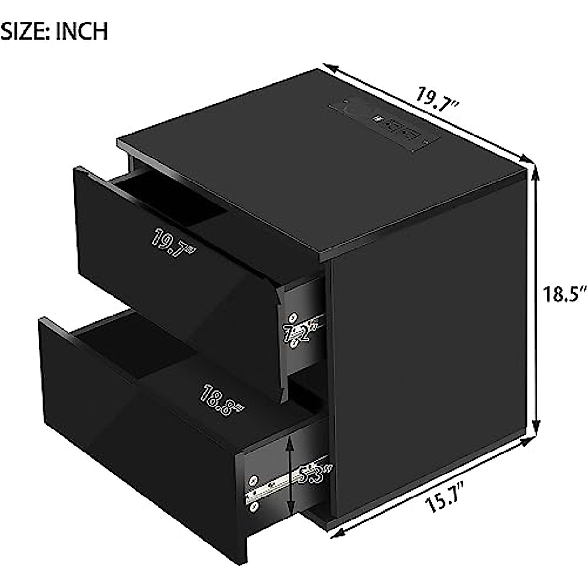 BKEKM Nightstands Bedside Tablewireless Charging Nightstand Remote Control Led Light-Dark End Table USB Charging 2 Drawers Bedside Cabinet Well Made
