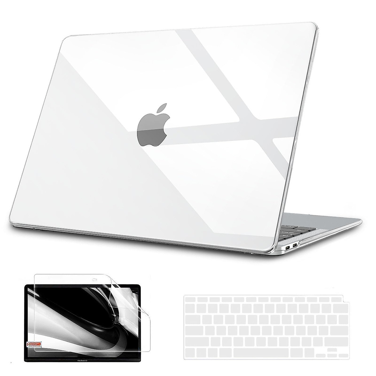 B BELK Compatible with MacBook Air 13 inch Case 2022 2021 2020 2019 2018 M1 A2337 A2179 A1932, Plastic Hard Shell Case + Keyboard Cover + Screen Protector for Mac Air 13 with Touch ID, Crystal Clear