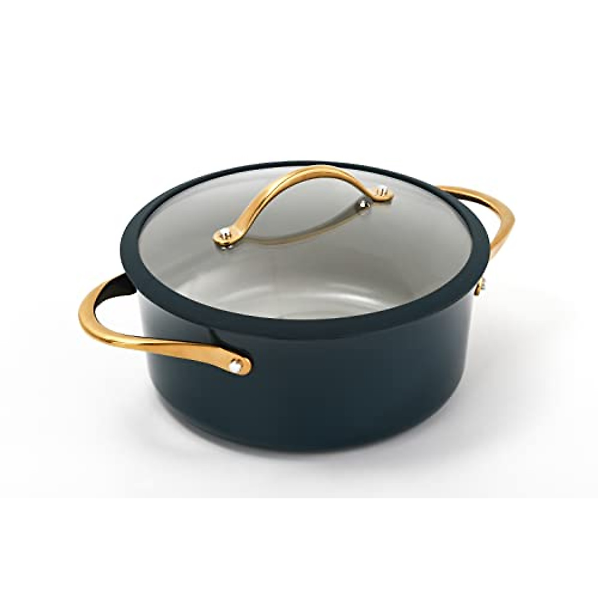 PHANTOM CHEF 8 Piece Luxe Cookware Set | Non-Stick Ceramic Coating | Oven & Dishwasher Safe | PFOA-Free | Aluminum Pots & Pans Set with Glass Lids | Induction Stovetop Compatible (Navy)