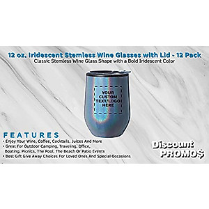 Custom Palmera Stemless Wine Tumblers with Lids 12 oz. Set of 12, Personalized Bulk Pack - Perfect for Wine, Cocktails, Other Hot & Cold Beverages - Iridescent Blue