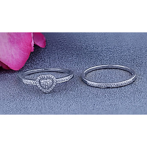 Dazzlingrock Collection 0.23 Carat (ctw) Round White Diamond Heart Shaped Engagement Ring Set for Women in 10K White Gold, Size 7