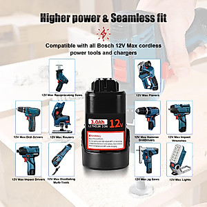 【Upgrade】2Pack 3.0Ah Replace Battery for Bosch 12V Batteries BAT414 Compatible with Bosch 12V max Lithium-Ion Tools and Chargers for Bosch 12 Volt Battery BAT420 GBA12V30 BAT411 BAT411A BAT412 BAT413