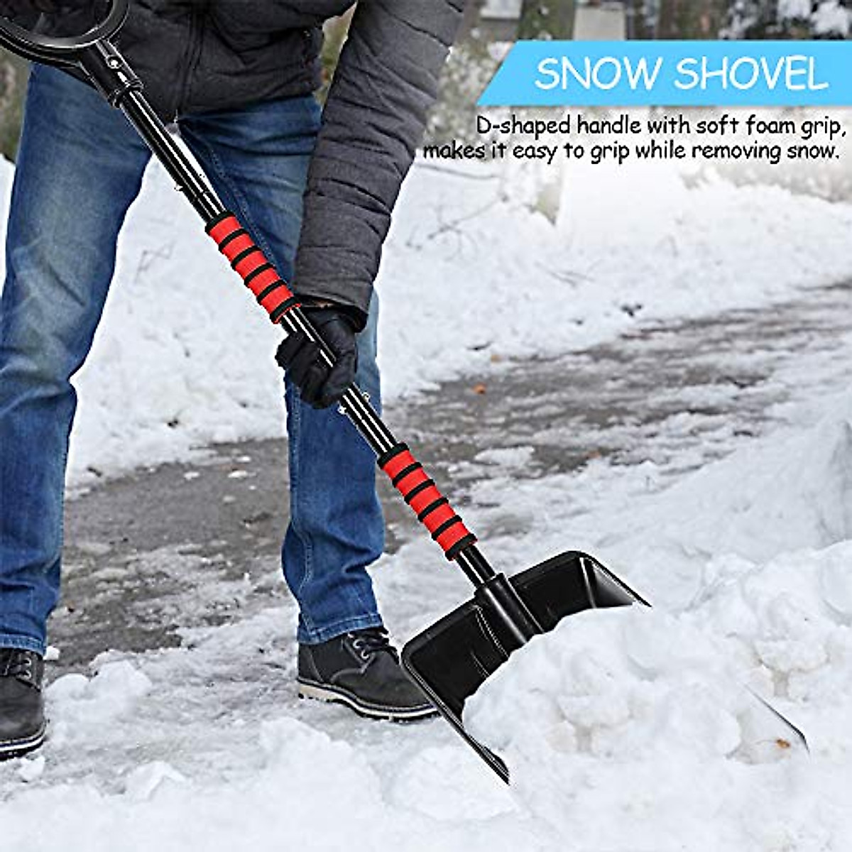 Snow Shovel Kit Removal Tools - 5 in 1 Foldable Car Snow Shovel + Snow Brush + Ice Scraper + Glove + Mini Ice Scraper, Portable Emergency Snow Remover Shovel Set for Car Truck Camping Outdoor