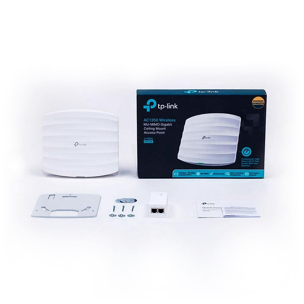 TP-Link EAP225 Point d'Accès Wi-Fi Double Bande AC 1350Mbps PoE Gigabit - Plafonnier (300Mbps en 2.4GHz + 867Mbps en 5GHz, 1 port Gigabit, Support PoE)