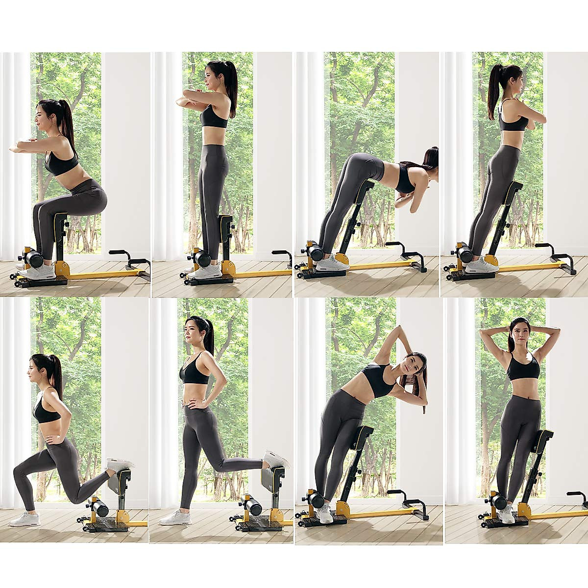 Goplus Deep Squat Machine, 8-in-1 Sissy Squat Fitness Equipment Functional Core Workout Training Sit Up & Push Up Leg Exerciser, with Anti-Skid Measures, Soft PVC Cover, Handy Wheels (Yellow&Black)