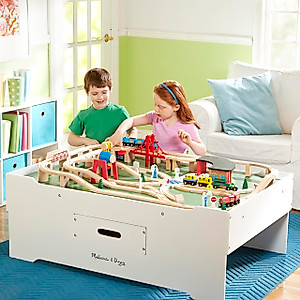 Melissa & Doug Deluxe Wooden Multi-Activity Play Table for Playroom - Kids Activity Table With Storage, Furniture, Train Table, H: 57.5 x W: 25 x D: 5.7