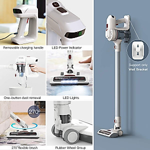 Dibea E19Pro 2 in 1 Handheld Lightweight Vacuum Cleaner Cordless 17Kpa Powerful Suction Stick Vacuum with LED Brush Rechargeable Vacuum for Floor Carpet Car Pet Hair Wall Mount, Purple (Renewed)