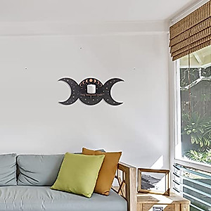 ARTIBETTER Sun and Moon Shelf: Wood Bohemian Style Crystal Display Shelf Wall Mount Storage for Crystals and Essential Oils