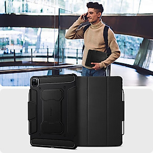 Spigen Rugged Armor Pro Designed for iPad Pro 12.9 inch Case M2 6th Generation (2022) / 5th Generation (2021) with Pencil Holder - Black