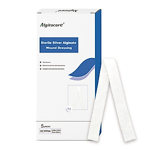 Algitocare Ag Silver Calcium Alginate Wound Dressing - 0.8"x12"(Pack of 5), Non-Stick Sterile Gauze Pads for Accelerating Wound Healing, High Absorbency and Soft for Wound Care Supplies …